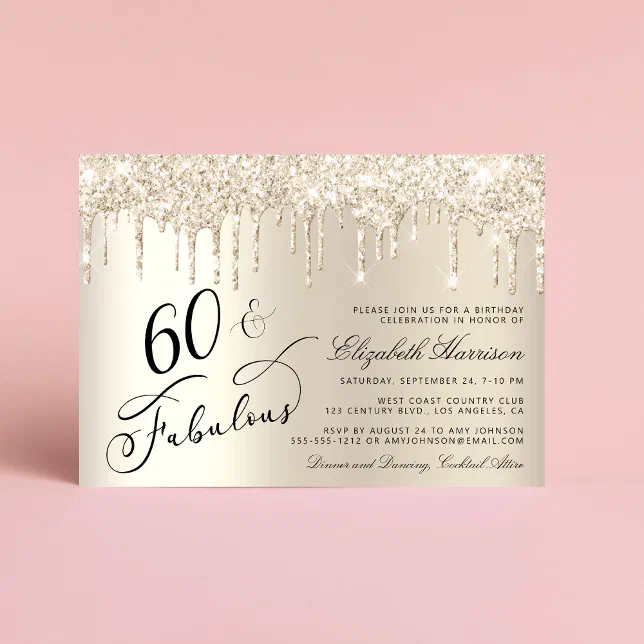Elegant Gold Glitter 60th Birthday Party Invitation | Zazzle