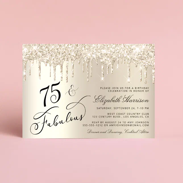 Elegant Gold Glitter 75th Birthday Party Invitation | Zazzle