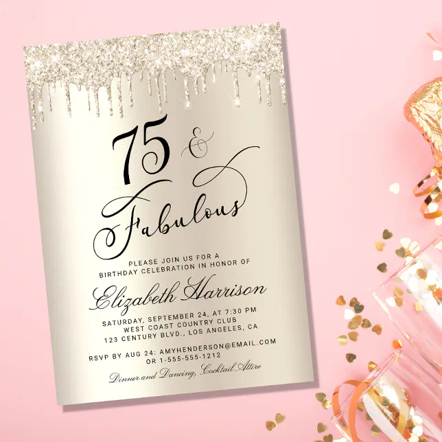 Elegant Gold Glitter 75th Birthday Party Invitation | Zazzle
