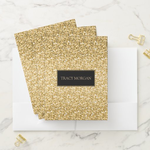 Elegant Gold Glitter And Black Gold Frame Pocket Folder | Zazzle