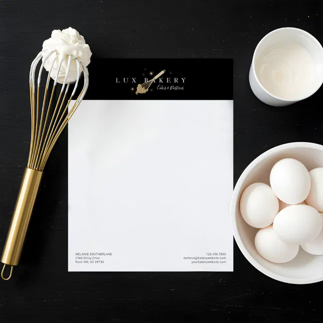 Elegant Gold Glitter Bakery Whisk Letterhead | Zazzle