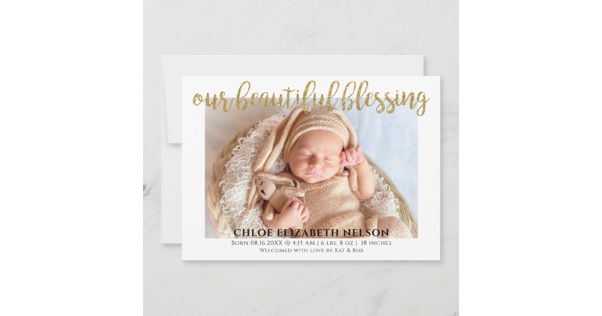 Elegant Gold Glitter Beautiful Blessing Baby Birth | Zazzle