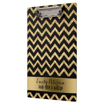 Elegant Gold Glitter Black Chevron Gold Accents Clipboard | Zazzle