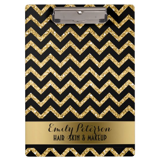 Elegant Gold Glitter Black Chevron Gold Accents Clipboard | Zazzle.com