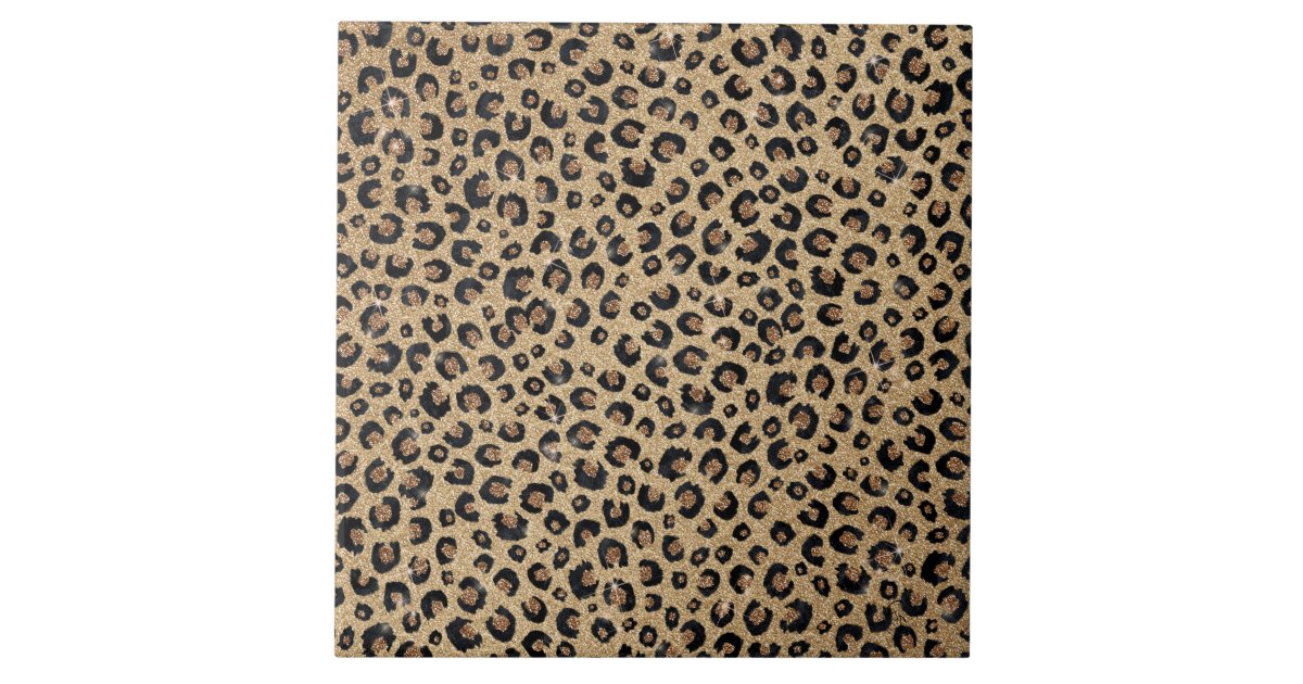Elegant Gold Glitter Black Leopard Print Ceramic Tile | Zazzle