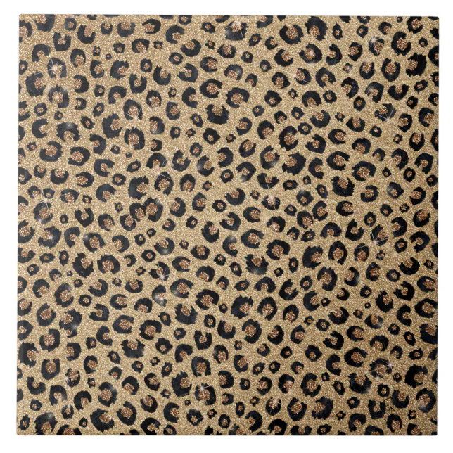 Elegant Gold Glitter Black Leopard Print Ceramic Tile | Zazzle