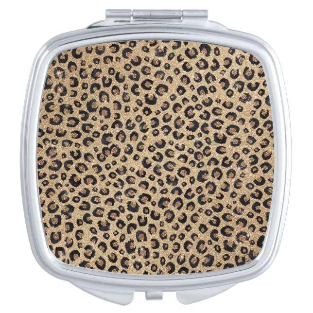 Elegant Gold Glitter Black Leopard Print Compact Mirror | Zazzle