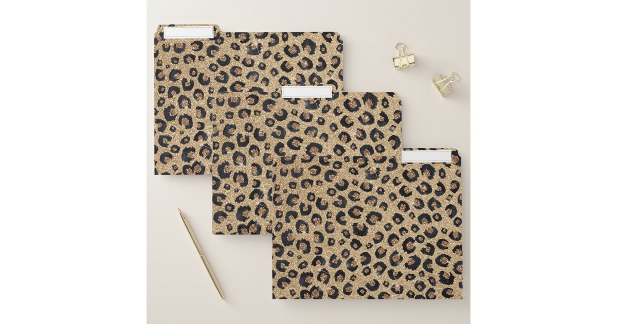 Elegant Gold Glitter Black Leopard Print File Folder | Zazzle