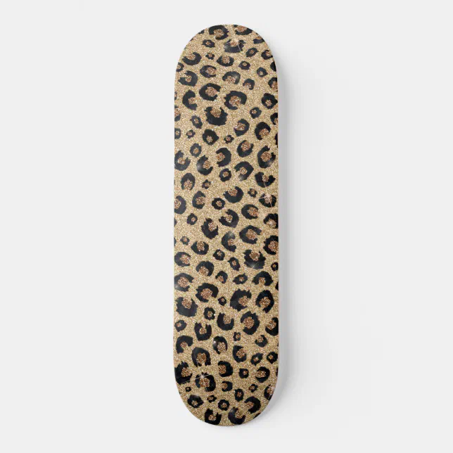 Elegant Gold Glitter Black Leopard Print Skateboard | Zazzle