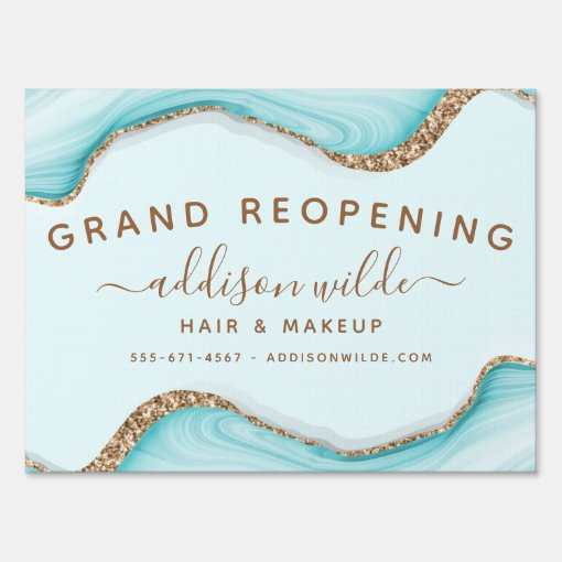 Elegant Gold Glitter Blue Marble Agate Business Sign | Zazzle