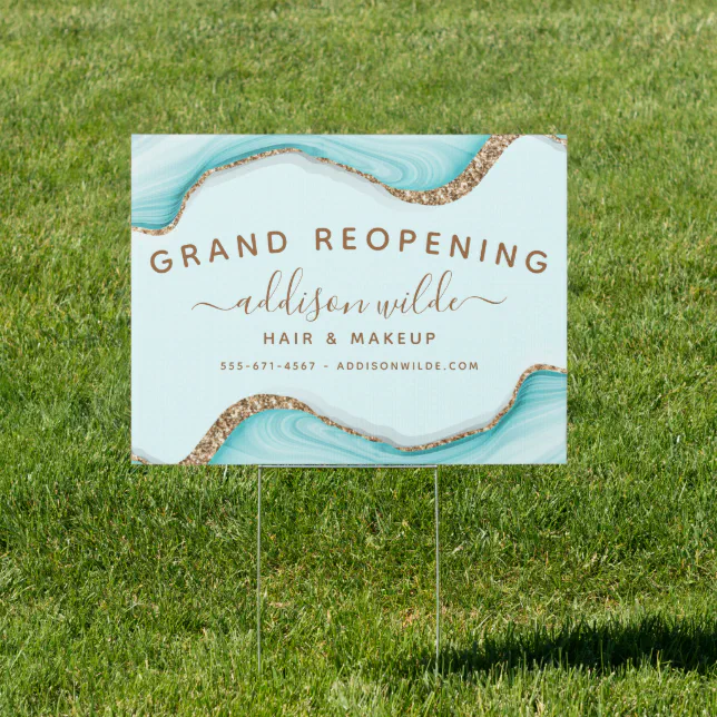 Elegant Gold Glitter Blue Marble Agate Business Sign | Zazzle