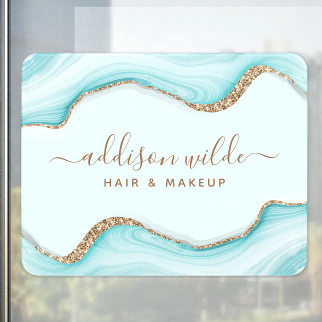 Elegant Gold Glitter Blue Marble Agate Modern Chic Door Sign | Zazzle
