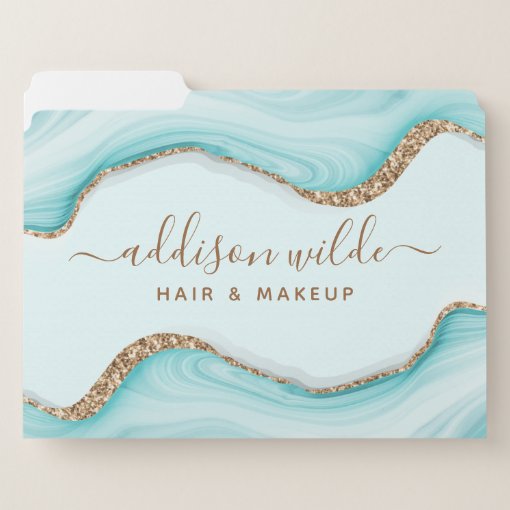 Elegant Gold Glitter Blue Marble Agate Modern File Folder | Zazzle