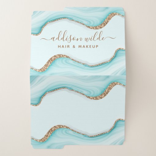 Elegant Gold Glitter Blue Marble Agate Modern File Folder | Zazzle