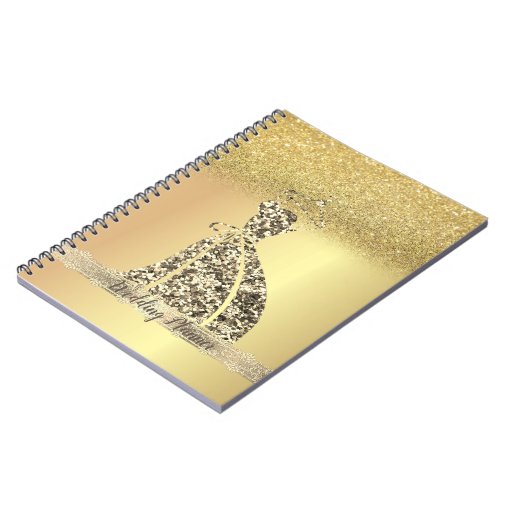 Elegant Gold Glitter Bokeh, Dress, Lace Notebook | Zazzle