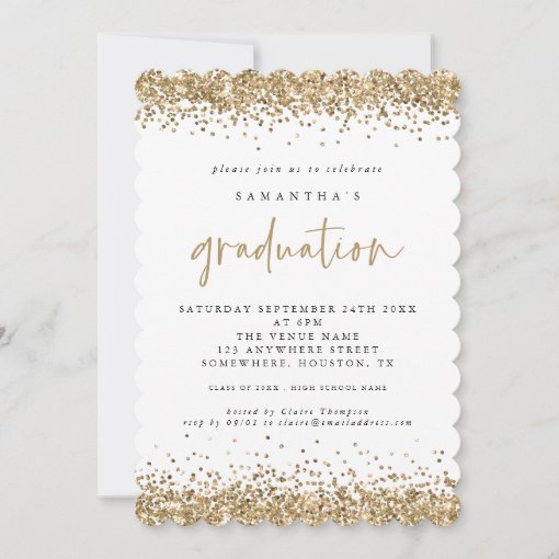 Elegant Gold Glitter Border Graduation Invitation | Zazzle