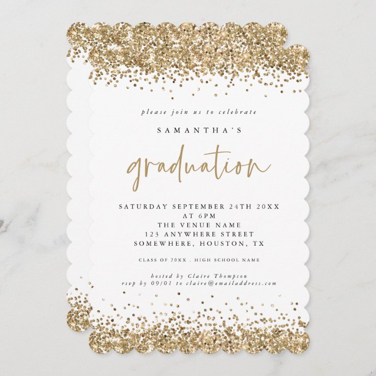 Elegant Gold Glitter Border Graduation Invitation | Zazzle