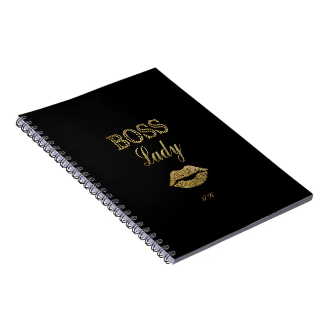 Elegant Gold Glitter BOSS Lady Typography Monogram Notebook | Zazzle