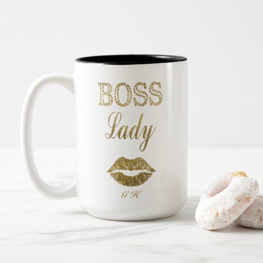 Elegant Gold Glitter BOSS Lady Typography Monogram Two-Tone Coffee Mug ...