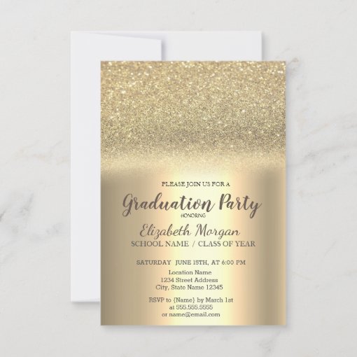Elegant Gold Glitter Cap,Photo Graduation Party Invitation | Zazzle