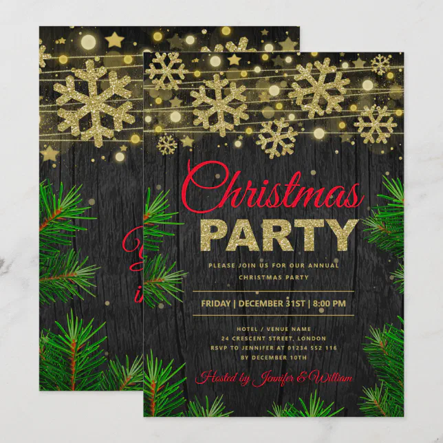 Elegant Gold Glitter Christmas Holiday Party Invitation | Zazzle