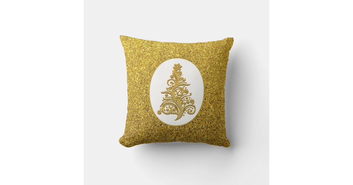 Elegant Gold Glitter Christmas Tree Decorative Throw Pillow | Zazzle
