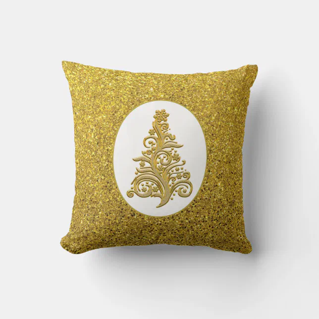 Elegant Gold Glitter Christmas Tree Decorative Throw Pillow | Zazzle