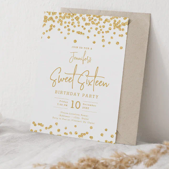 Elegant Gold Glitter Confetti Sweet 16 Party Invitation | Zazzle
