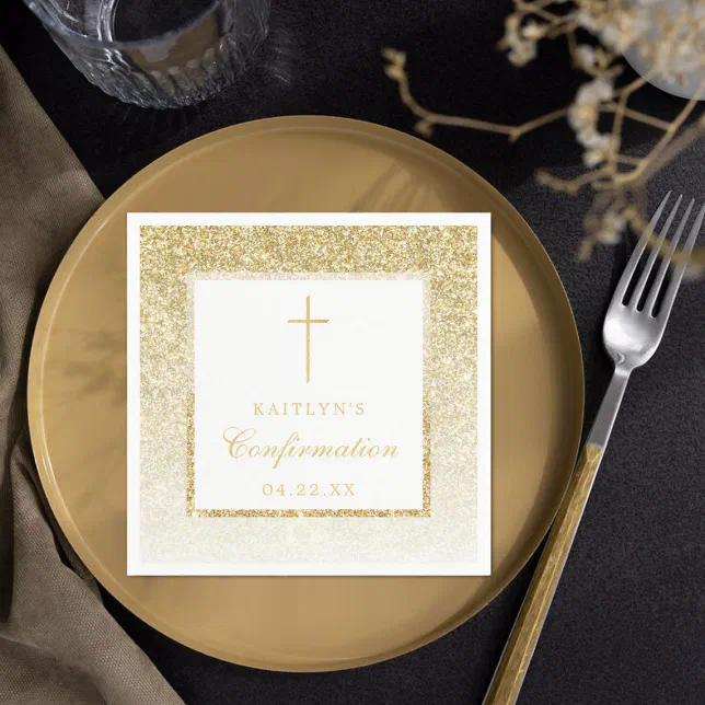Elegant Gold Glitter Confirmation Or 1st Communion Napkins | Zazzle