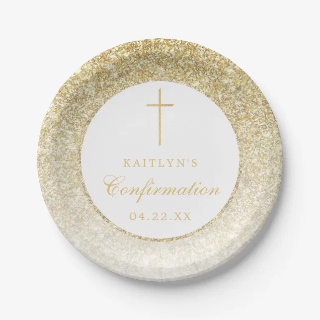 Elegant Gold Glitter Confirmation Or 1st Communion Paper Plates | Zazzle