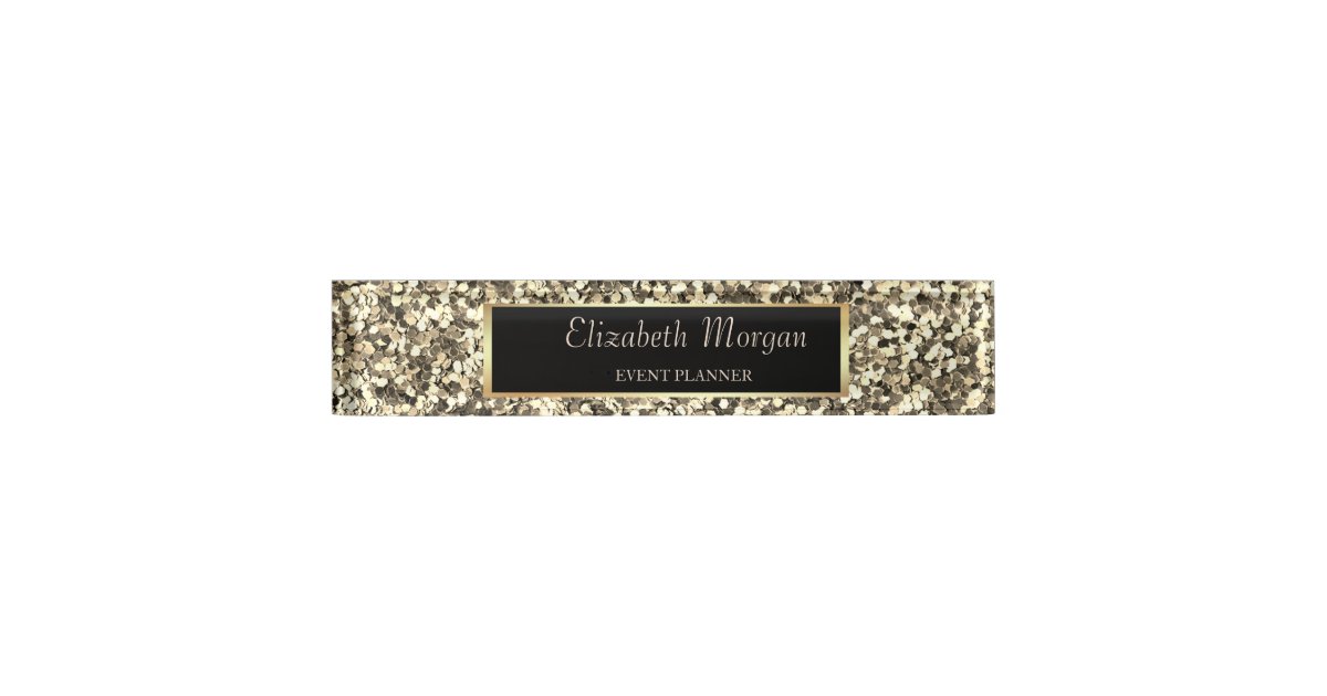 Elegant Gold Glitter Desk Name Plate | Zazzle
