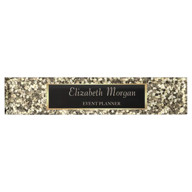 Elegant Gold Glitter Desk Name Plate | Zazzle