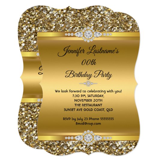 Elegant Gold Glitter Diamond Birthday Party Invitation | Zazzle.com