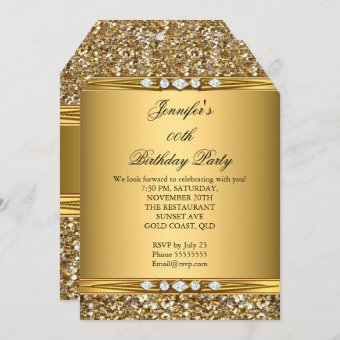 Elegant Gold Glitter Diamond Birthday Party Invitation | Zazzle