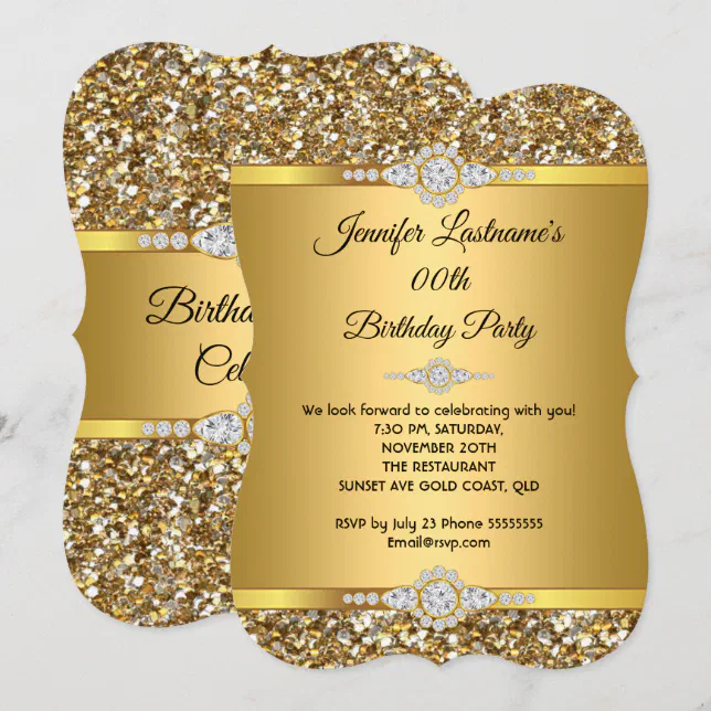 Elegant Gold Glitter Diamond Birthday Party Invitation | Zazzle