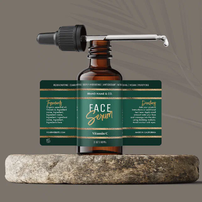 Elegant Gold Glitter Emerald Green Cosmetic Bottle Label | Zazzle