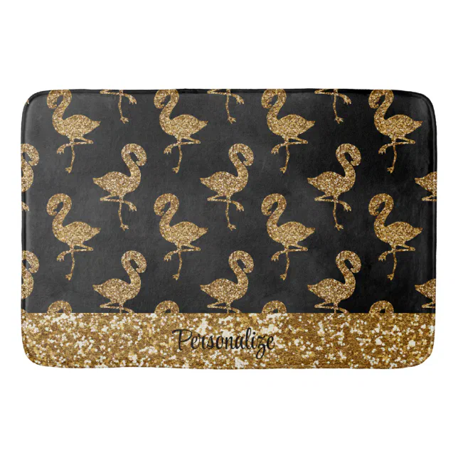 Elegant Gold Glitter Flamingo Pattern Sparkle Glam Bath Mat | Zazzle