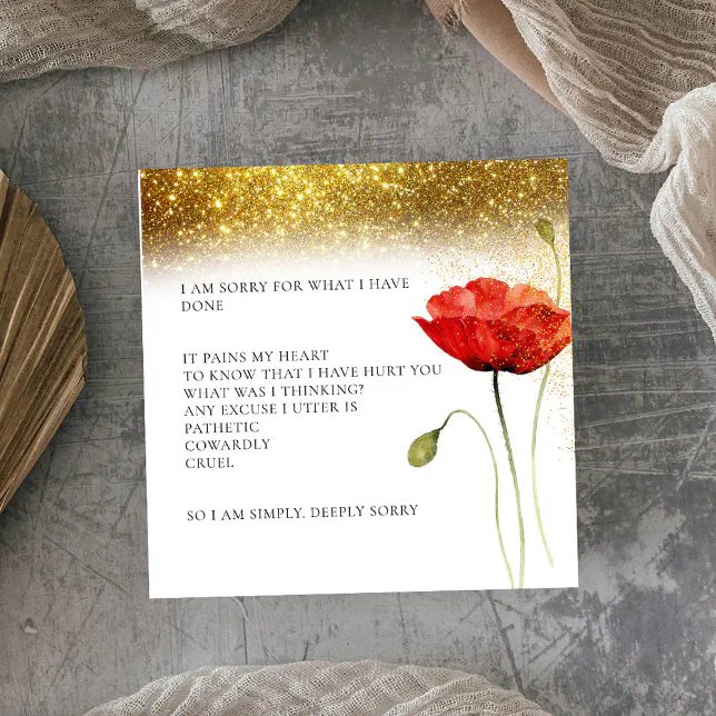 Elegant Gold Glitter Floral I’m sorry apology Card | Zazzle
