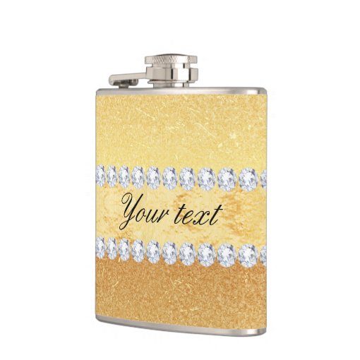 Elegant Gold Glitter Foil and Diamonds Hip Flask | Zazzle