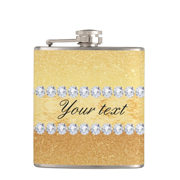 Elegant Gold Glitter Foil and Diamonds Hip Flask | Zazzle