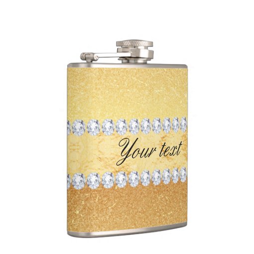 Elegant Gold Glitter Foil and Diamonds Hip Flask | Zazzle