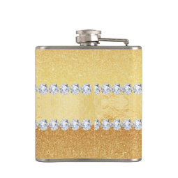 Elegant Gold Glitter Foil and Diamonds Hip Flask | Zazzle
