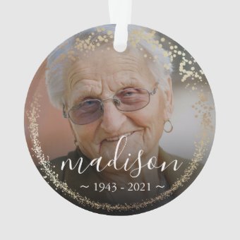 Elegant Gold Glitter Frame Photo Memorial Keepsake Ornament | Zazzle