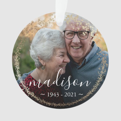 Elegant Gold Glitter Frame Photo Memorial Keepsake Ornament | Zazzle