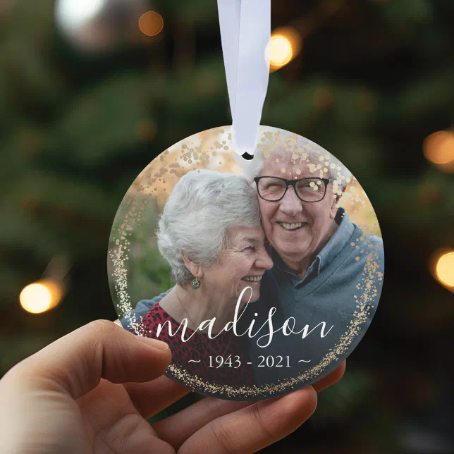 Elegant Gold Glitter Frame Photo Memorial Keepsake Ornament | Zazzle