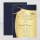 Elegant Gold Glitter Grad Cap,Blue Gold Graduation Invitation | Zazzle
