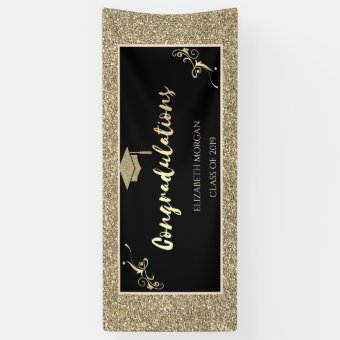 Elegant Gold Glitter Graduate Cap Banner | Zazzle