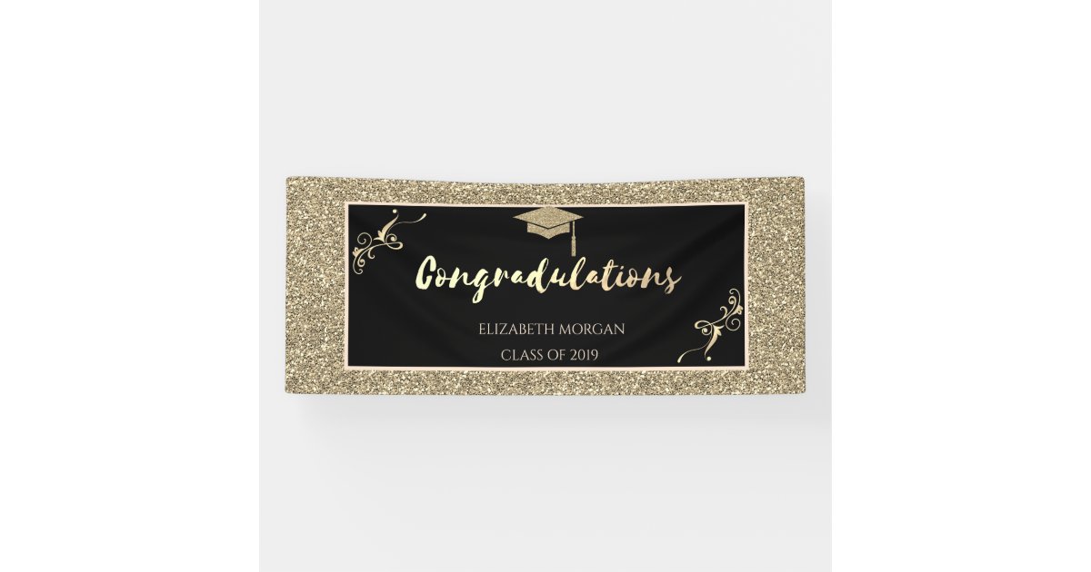 Elegant Gold Glitter Graduate Cap Banner | Zazzle
