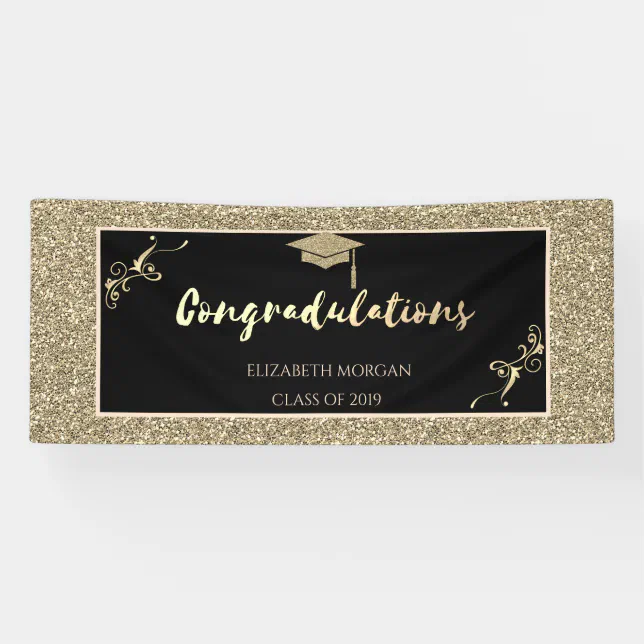 Elegant Gold Glitter Graduate Cap Banner | Zazzle