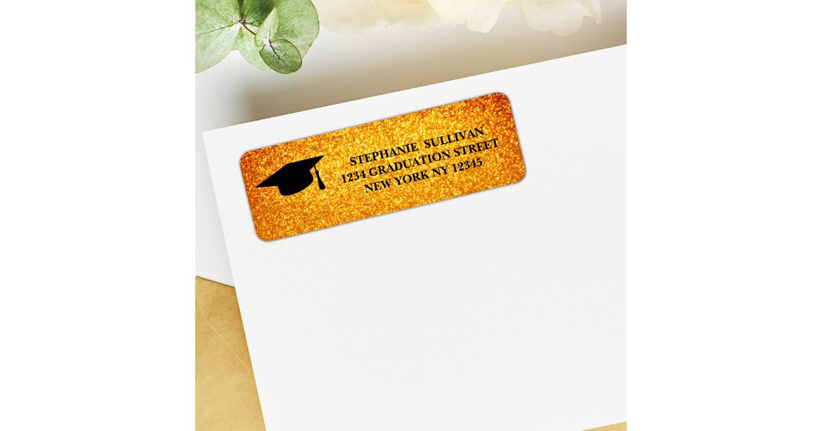 Elegant Gold Glitter Graduation Return Address Label | Zazzle